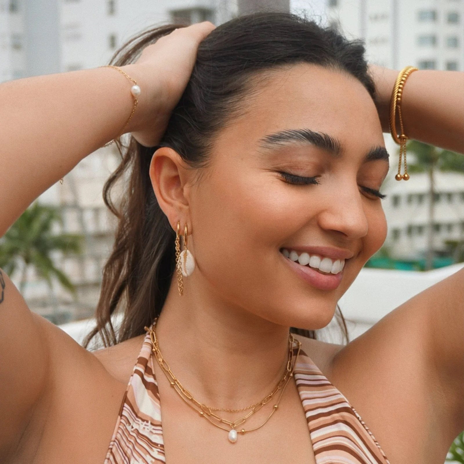 Renee Double Chain Pearl Choker | Golden Poppy